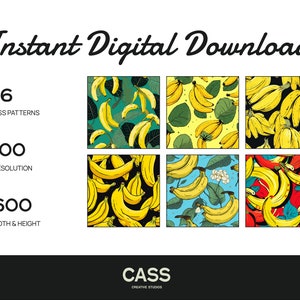 Cartoon Bananas Seamless Digital Papers, Fruit Pattern, Instant ...