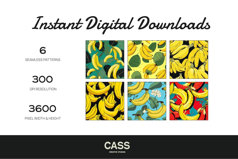 Cartoon Bananas Seamless Digital Papers, Fruit Pattern, Instant ...