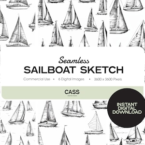 SAILBOAT Seamless Digital Papers, NAUTICAL SUMMER Pattern, Instant ...