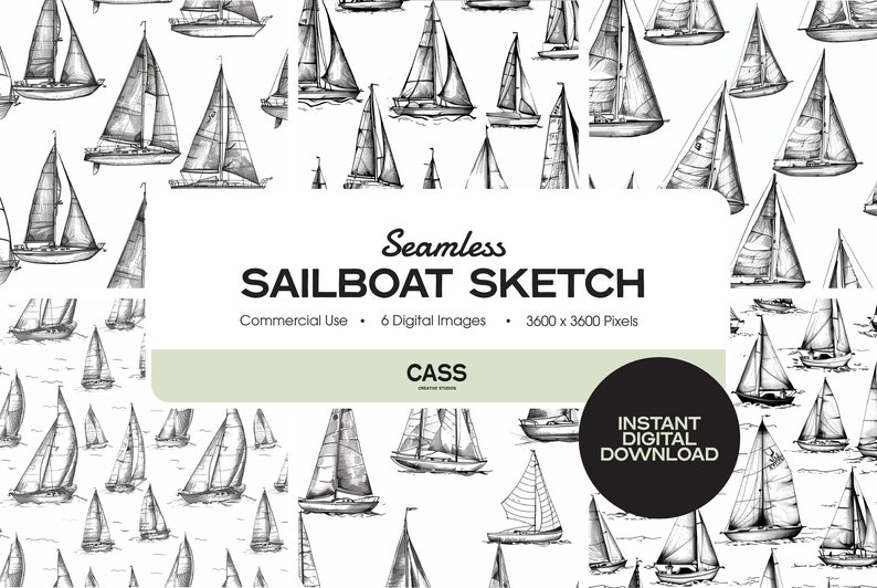 SAILBOAT Seamless Digital Papers, NAUTICAL SUMMER Pattern, Instant ...