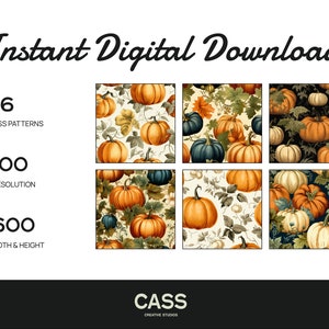 Elegant Pumpkins Digital Papers, Fall Seamless Pattern, Instant ...