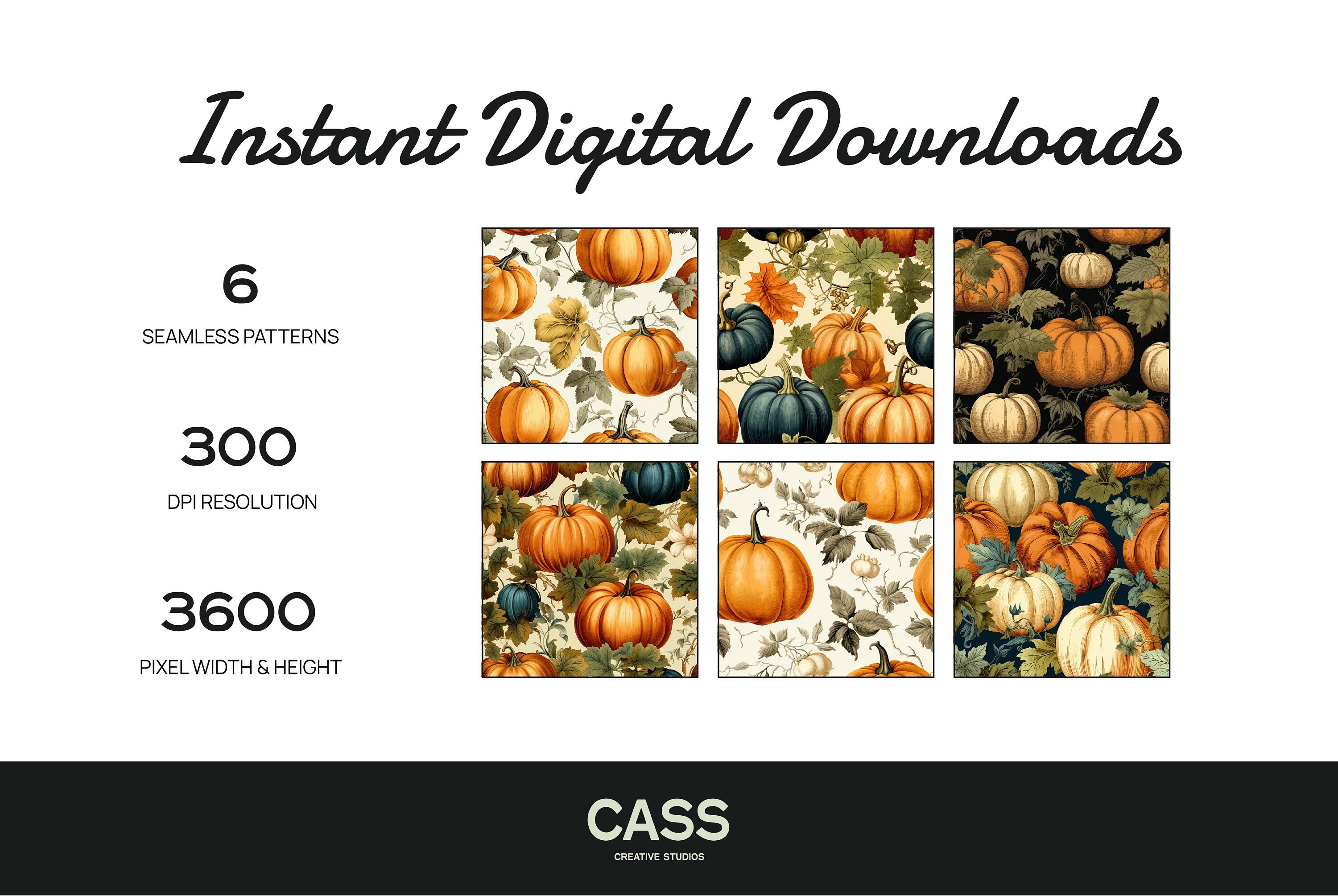 Elegant Pumpkins Digital Papers, Fall Seamless Pattern, Instant ...