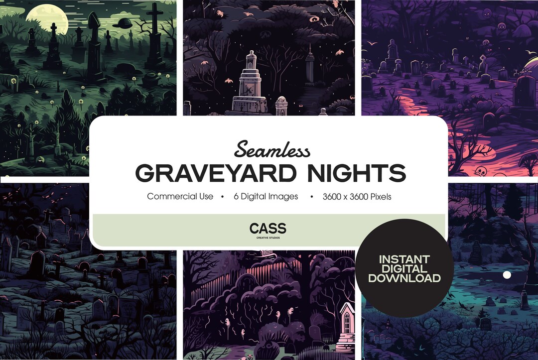 Graveyard Nights Seamless Digital Papers, Halloween Pattern, Instant ...