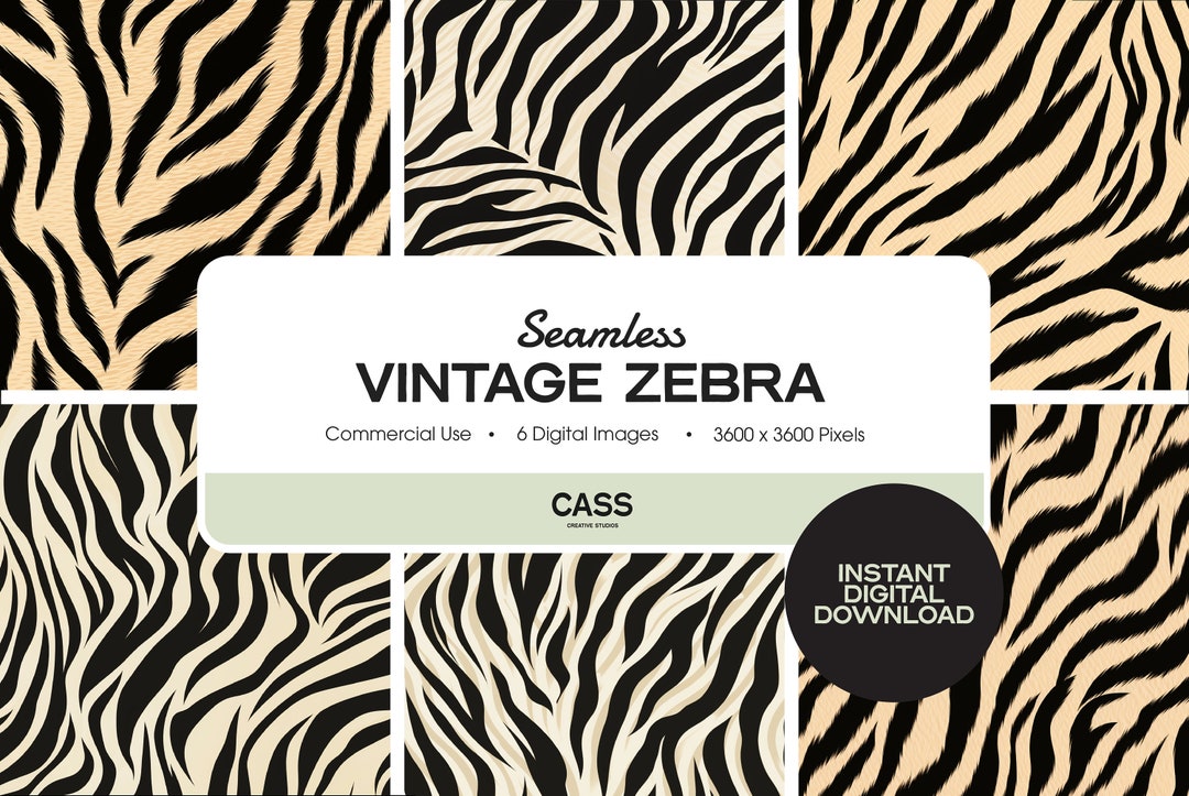 Vintage Zebra Seamless Digital Papers, Animal Print Pattern, Instant ...