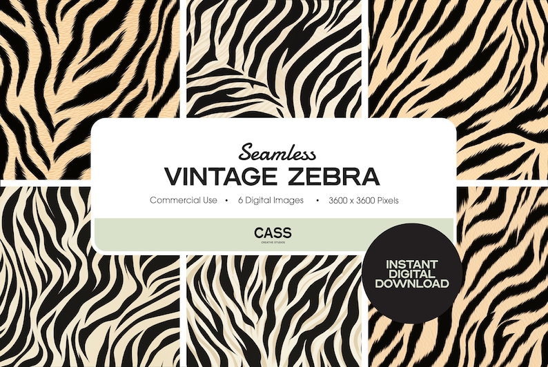 Vintage Zebra Seamless Digital Papers, Animal Print Pattern, Instant ...