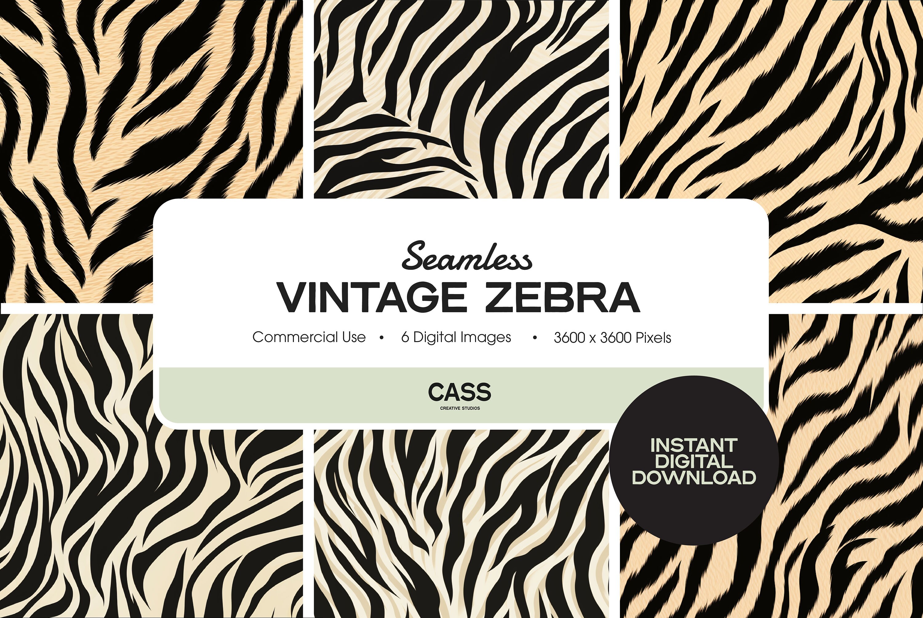 Vintage Zebra Seamless Digital Papers, Animal Print Pattern, Instant ...