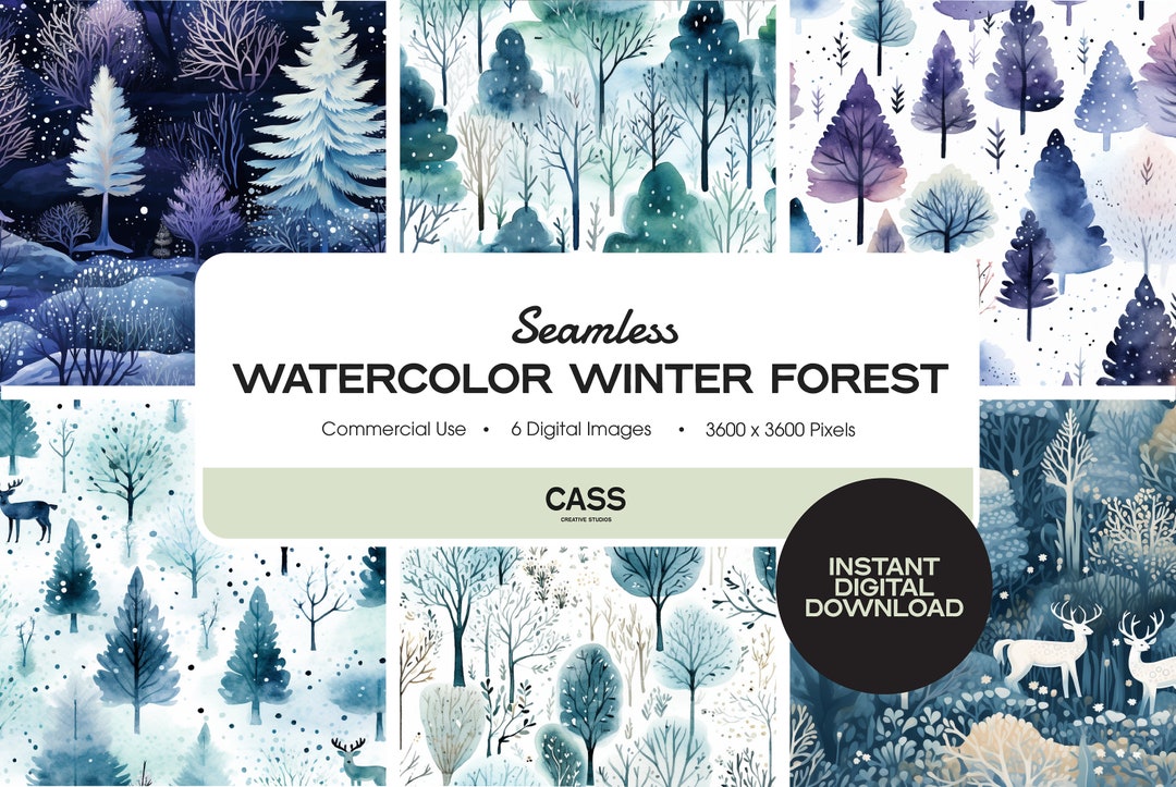 Watercolor Winter Forest Seamless Digital Papers, Winter Pattern ...