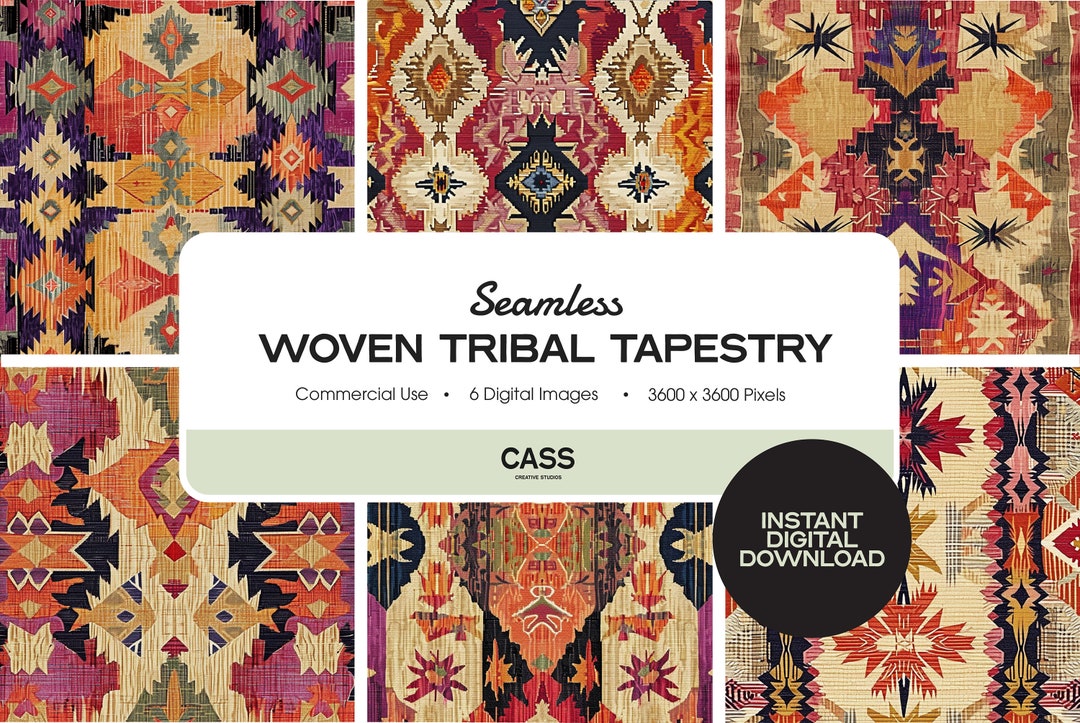 WOVEN TRIBAL TAPESTRY Seamless Digital Papers, Home Decor Pattern ...