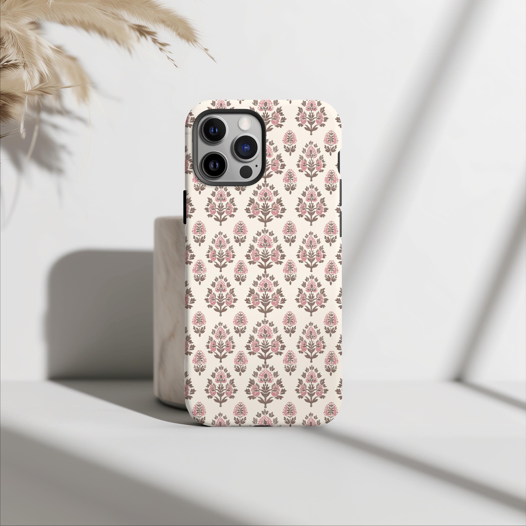 Pink Rose Indian Block Print Pattern Phone Case, Trendy Phone Case ...