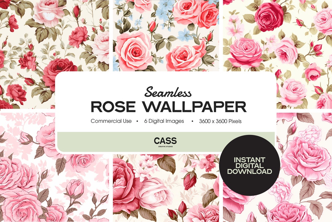 Rose Wallpaper Seamless Digital Papers, Floral Pattern, Instant ...