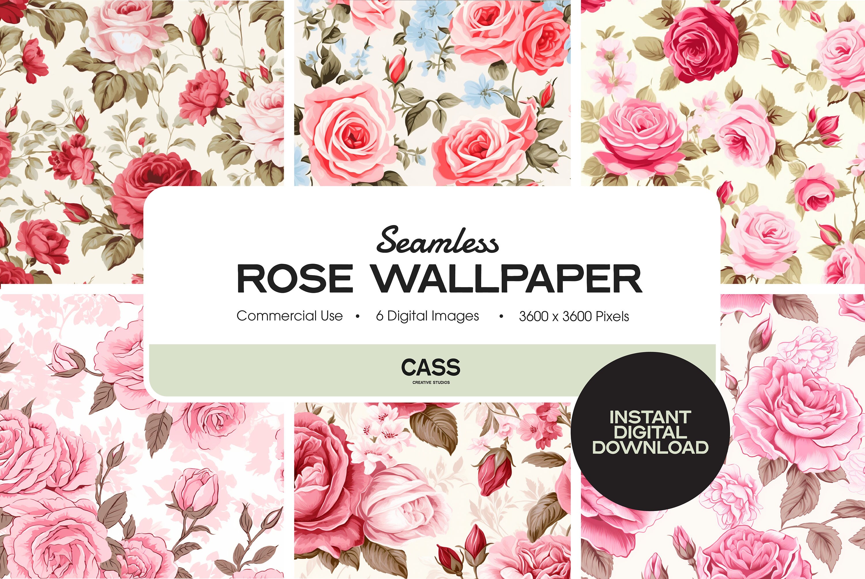 Rose Wallpaper Seamless Digital Papers, Floral Pattern, Instant ...