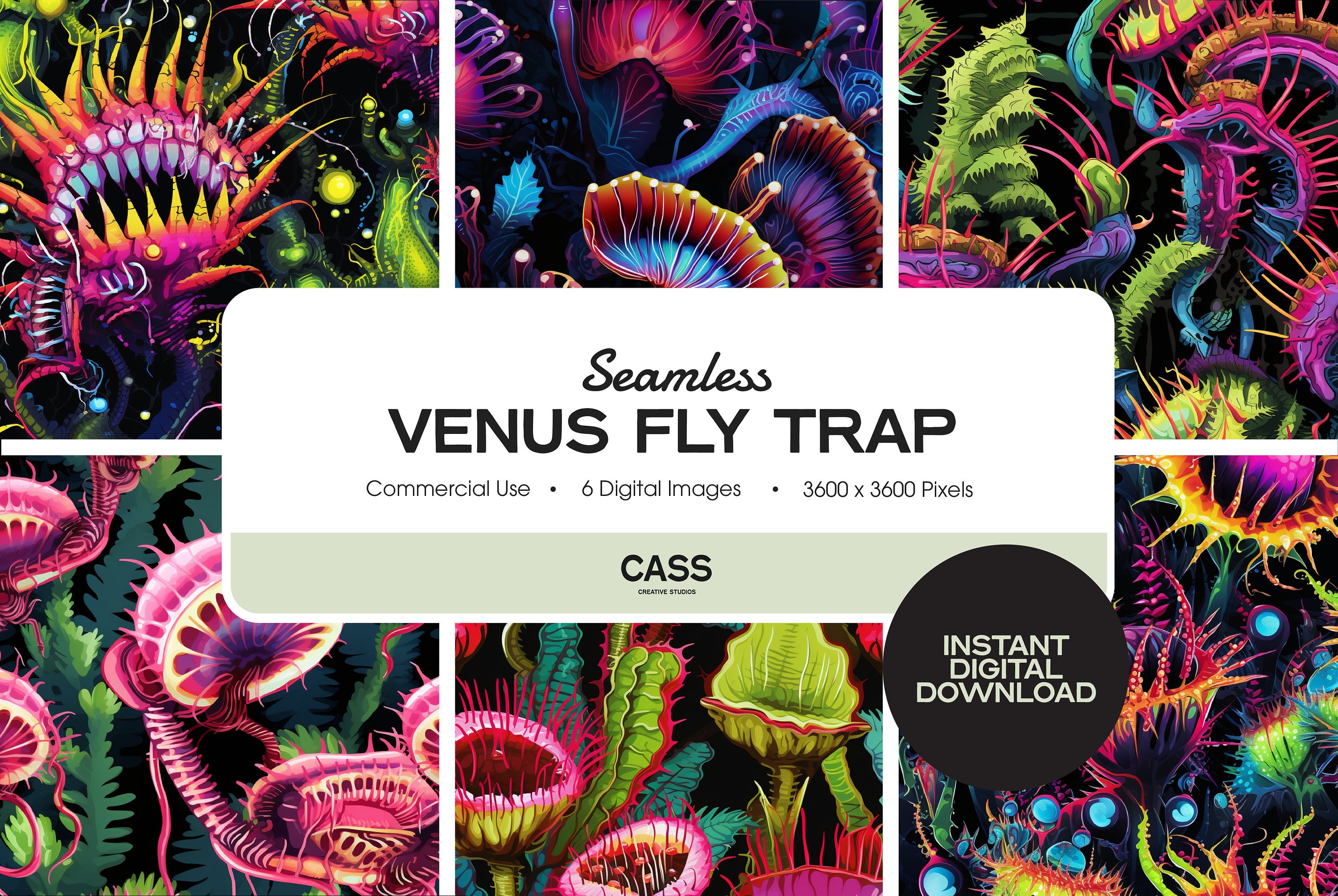 Venus Fly Trap Seamless Digital Papers, Seamless Pattern, Instant ...