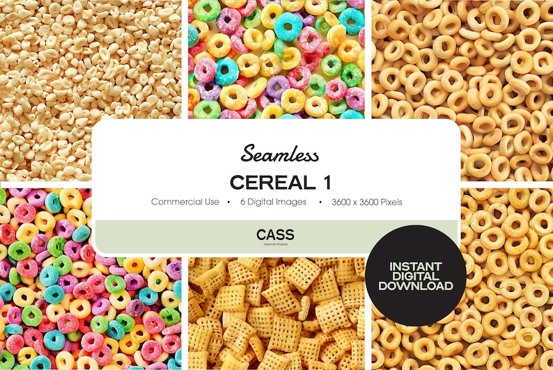 CEREAL Digital Papers, Seamless Snack Food Pattern, Instant Download ...