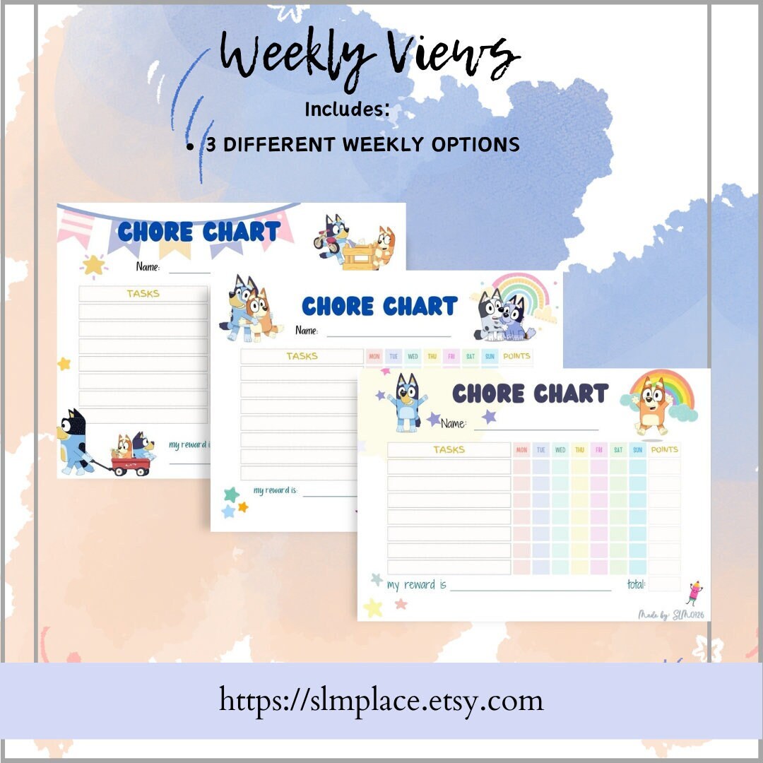 Printable Bluey Chore & Reward Chart. Includes 3 Different Options ...