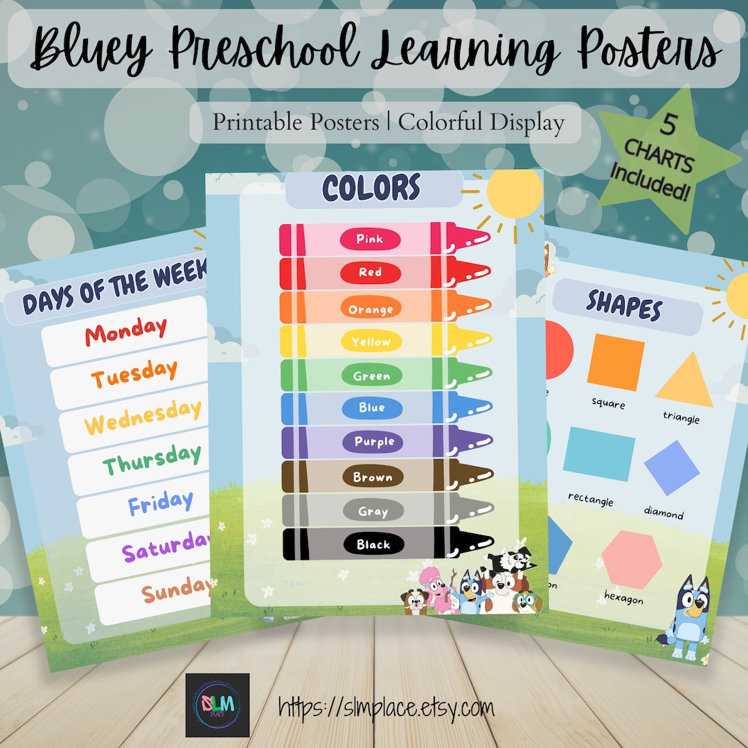 Printable Bluey Preschool Learning Posters, Preschool Learning Chart ...