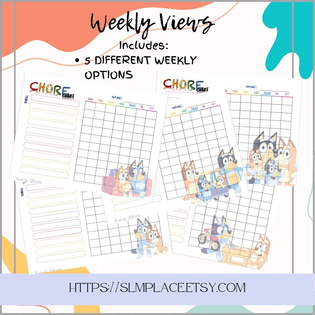 Printable Bluey Chore Chart 5 Different Weekly Charts to Keep - Etsy