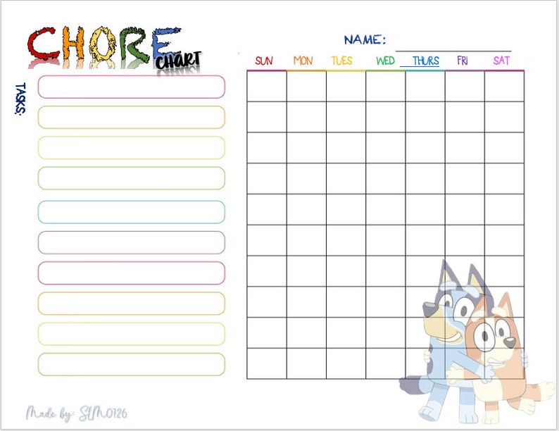 Printable Bluey Chore Chart 5 Different Weekly Charts to Keep - Etsy