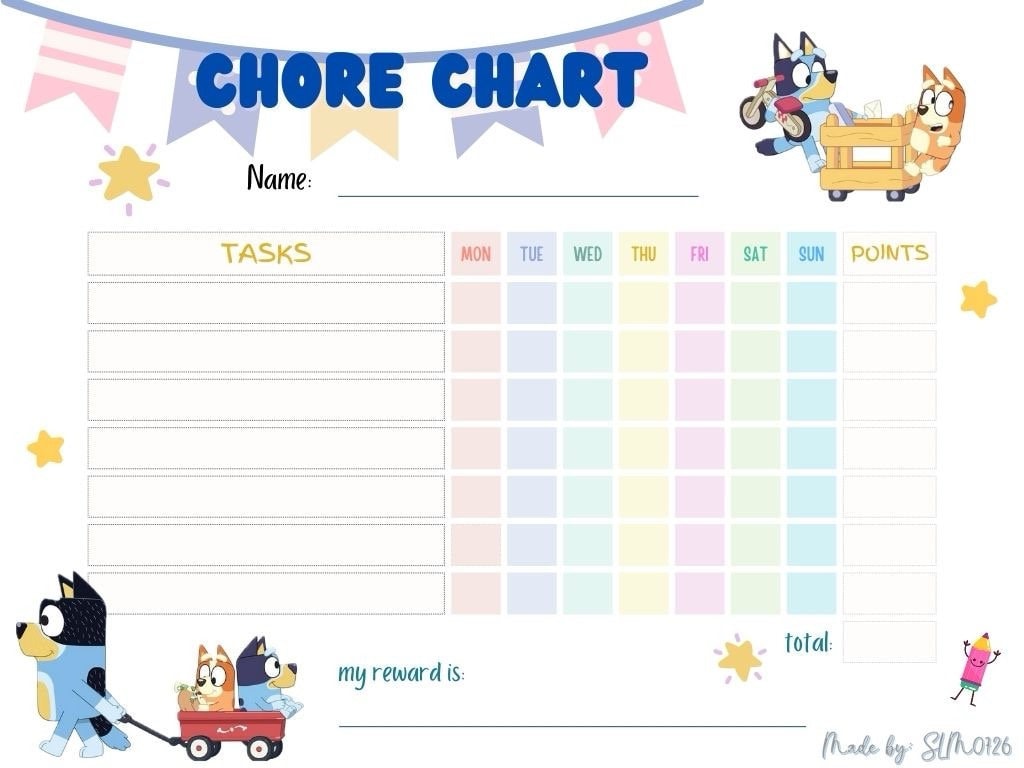 Printable Bluey Chore & Reward Chart. Includes 3 Different Options ...