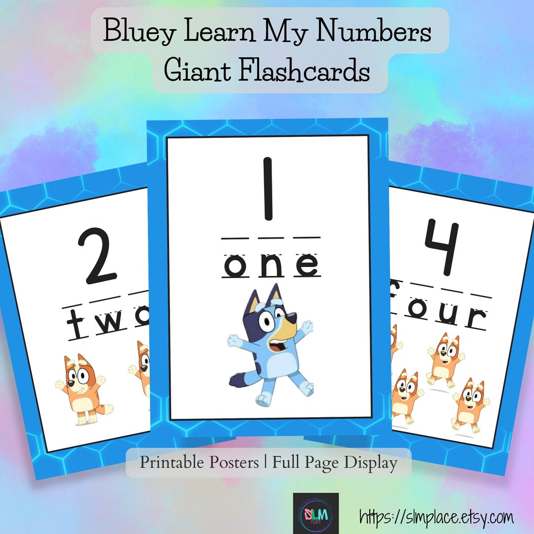 Printable Bluey Giant Number Flashcards, Whole Page Display Number 1-10 ...
