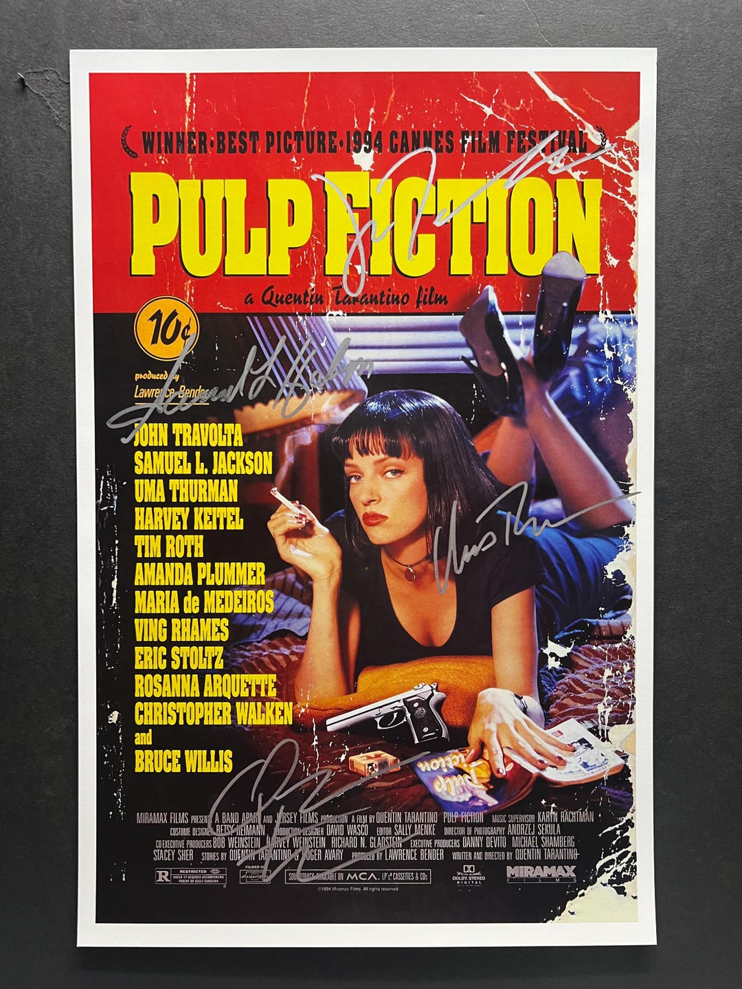 PULP FICTION Poster Signed by John Travolta, Samuel Jackson, Uma ...
