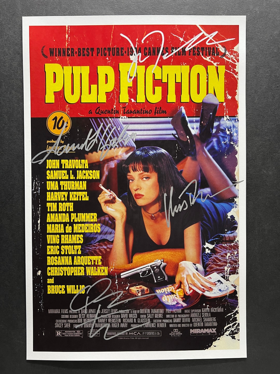 PULP FICTION Poster Signed by John Travolta, Samuel Jackson, Uma ...