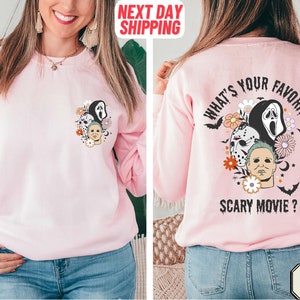 Retro Flower Horror Characters,halloween Movie Sweater Halloween Floral ...