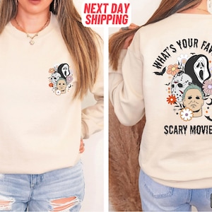 Retro Flower Horror Characters,halloween Movie Sweater Halloween Floral ...