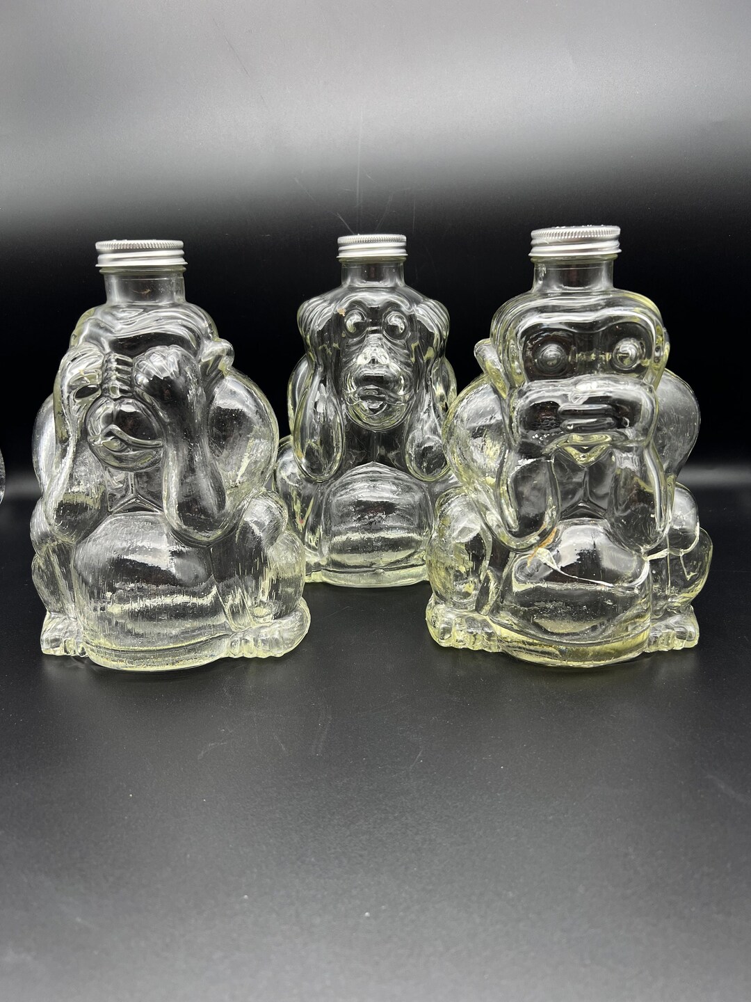 Vintage Glass Monkeys See No Evil, Speak No Evil, Hear No Evil Barware ...