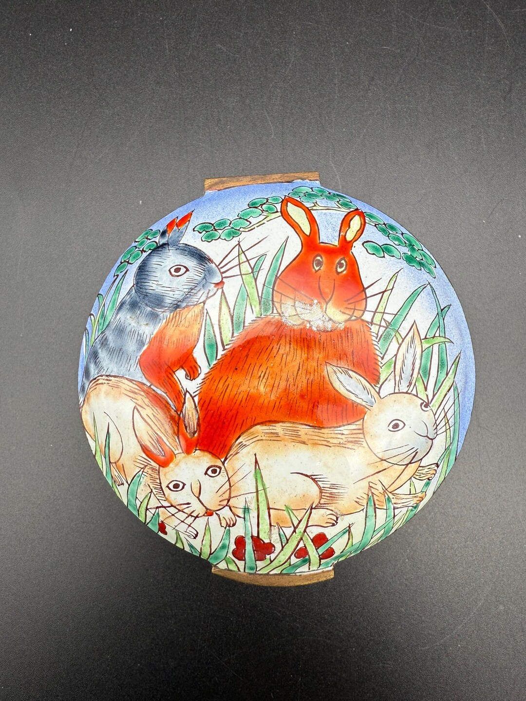 Vintage Enamel Rabbit Trinket Box, Hand-painted, Hinged Lid, Lovely ...