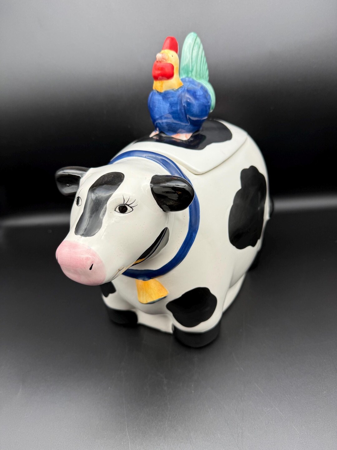 Vintage Cookie Jar, Farmhouse Cow and Rooster. Rustic Kitchen Decor ...