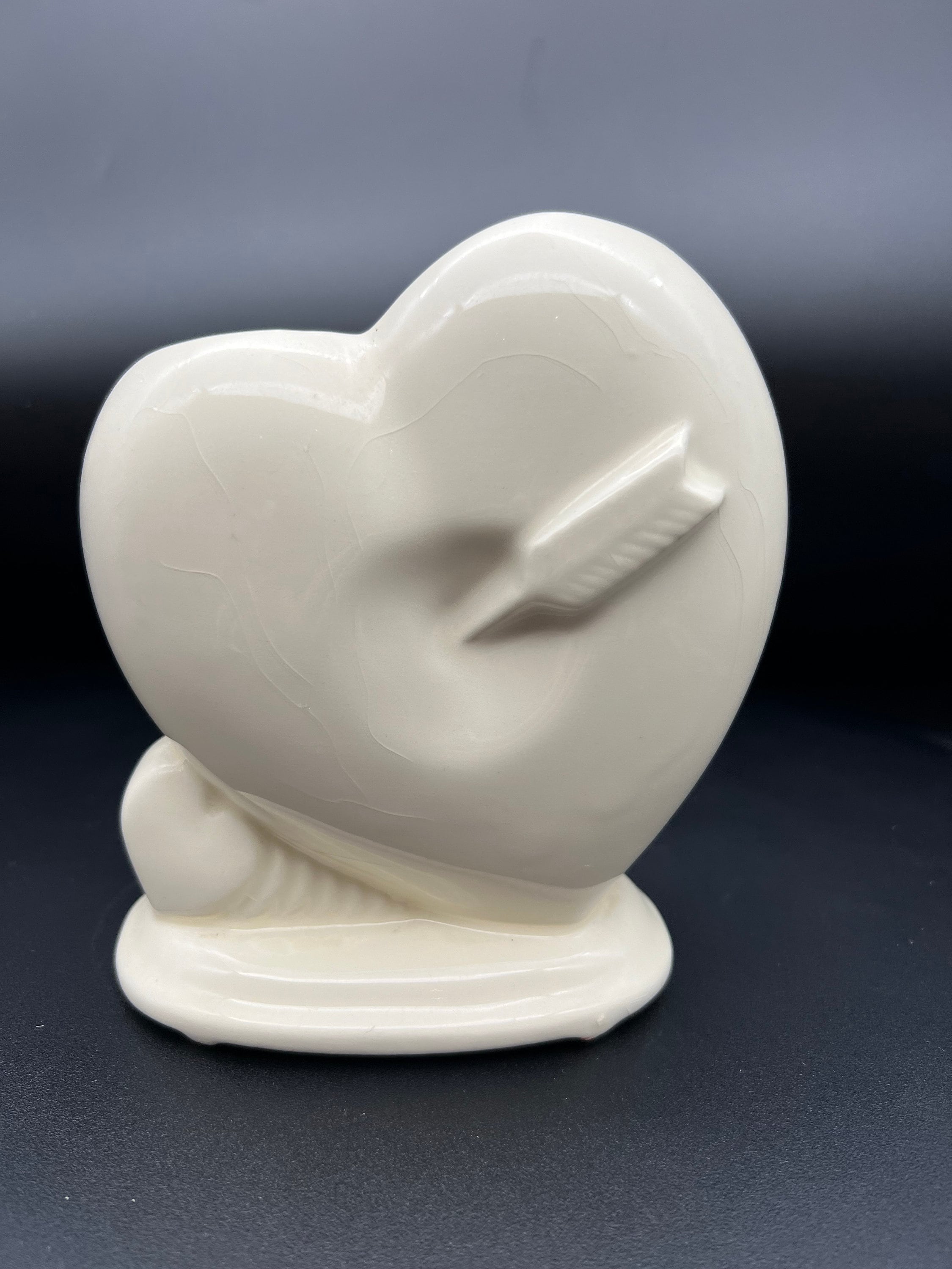Art Deco MCM Porcelain Ivory Heart Planter or Vase With Cupid's Arrow ...