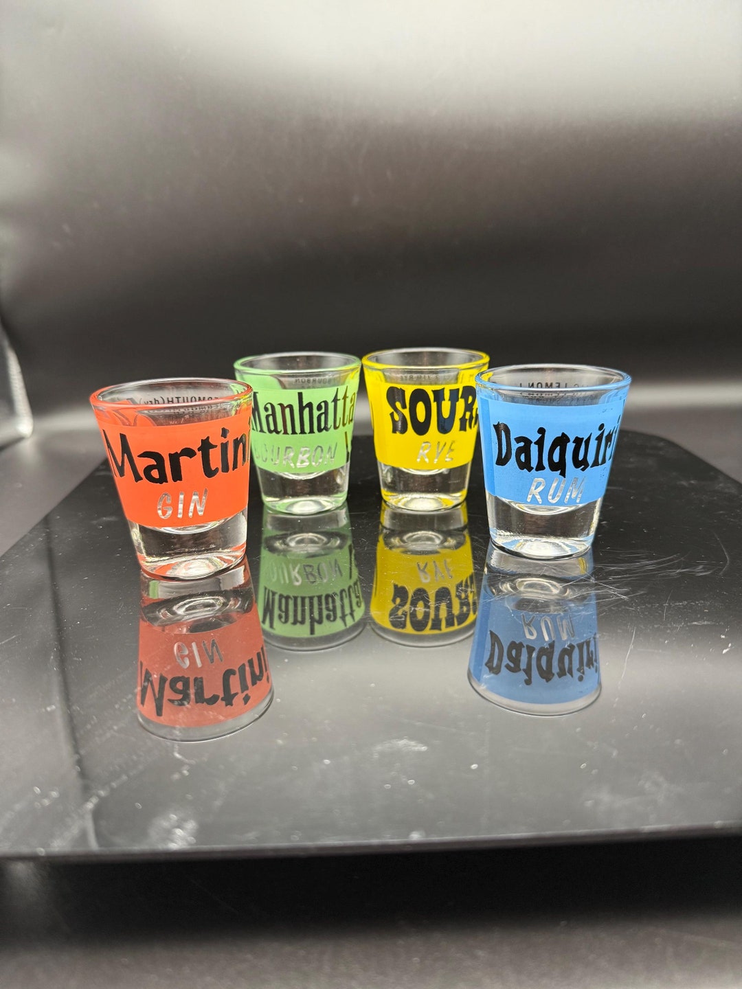 Vintage Shot Glasses, Set of Four, 1960s Recipe Shot Glasses - Bourbon ...
