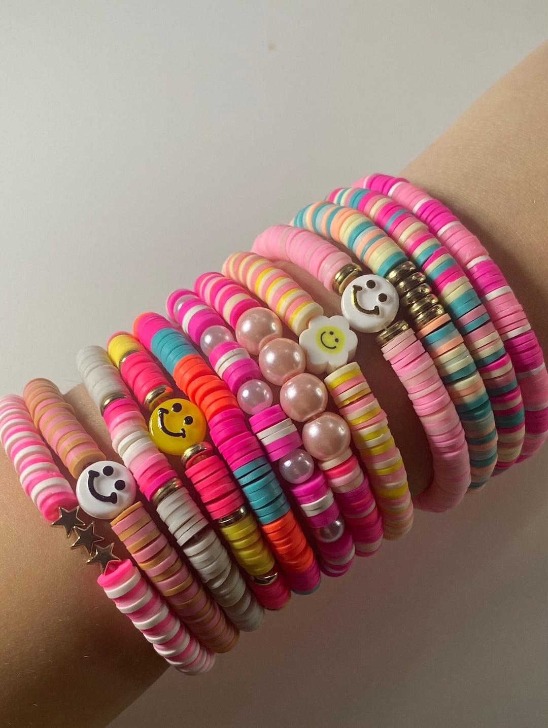 Cute Pink Clay Bead Bracelets - Etsy