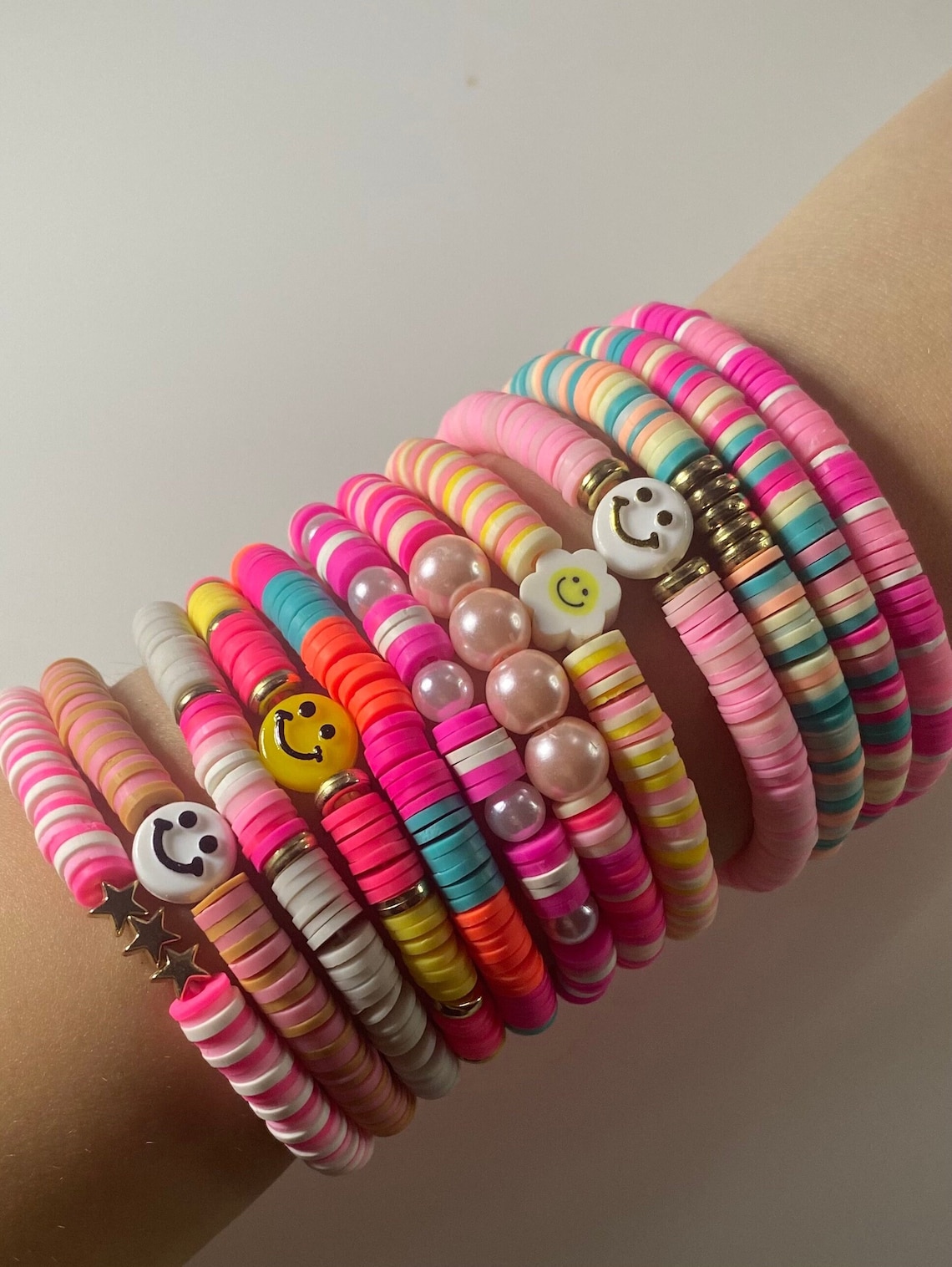 Cute Pink Clay Bead Bracelets - Etsy
