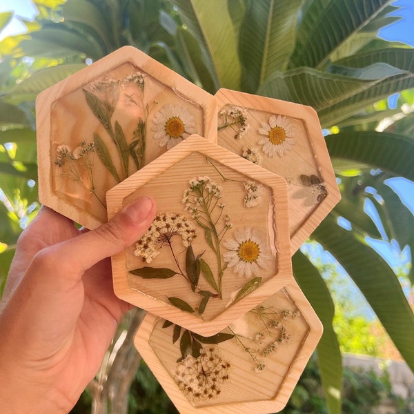 Wooden Flower Coaster - Etsy UK