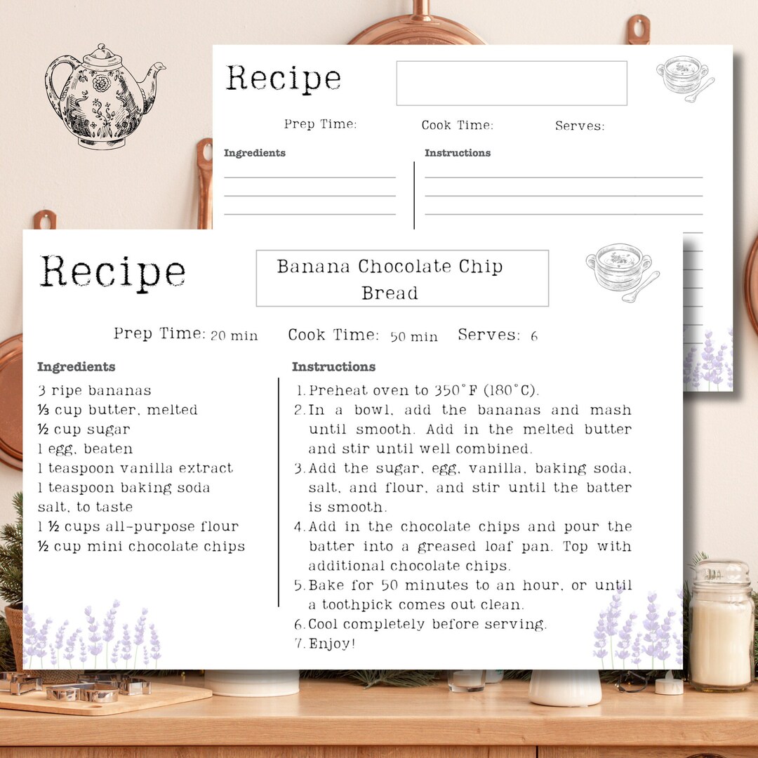 Fully Editable OR Printable Vintage Recipe Cards 6x4 Elegant Recipe ...