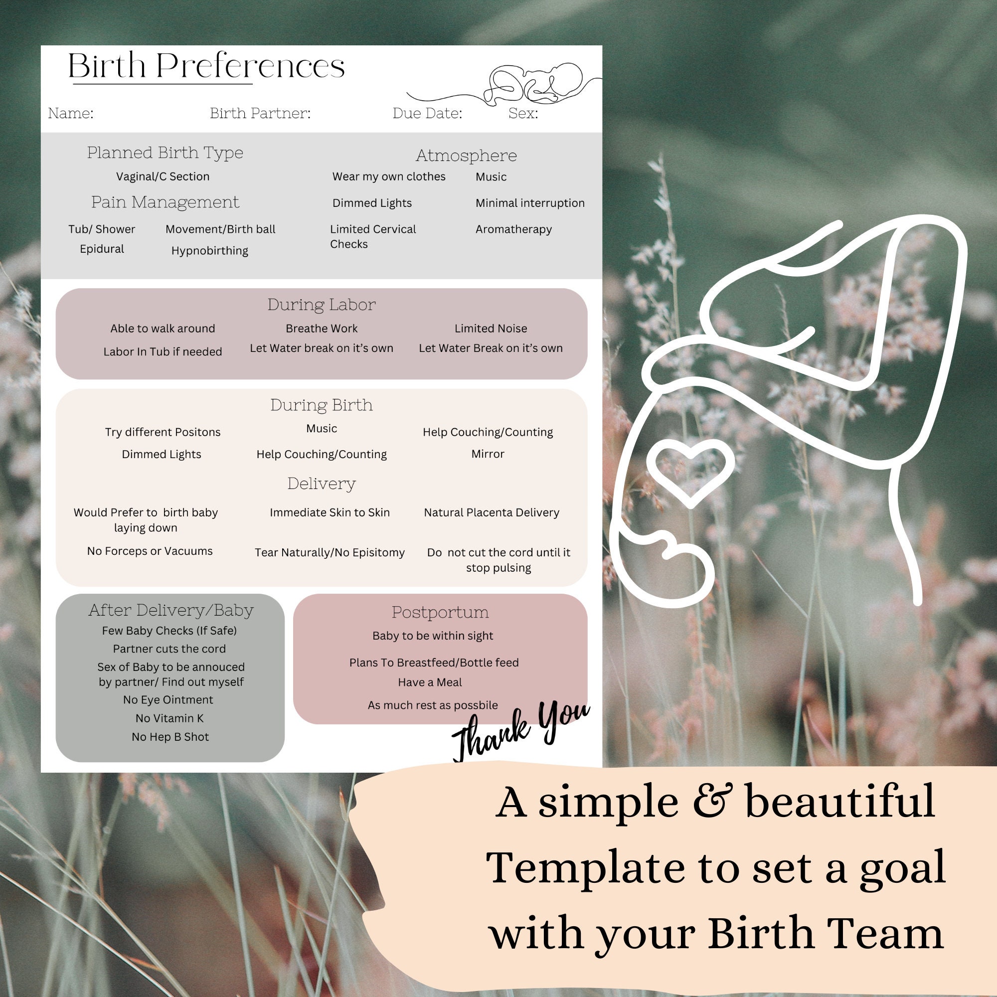 Simple Birth Plan Template | Editable | Birth Preferences - Etsy