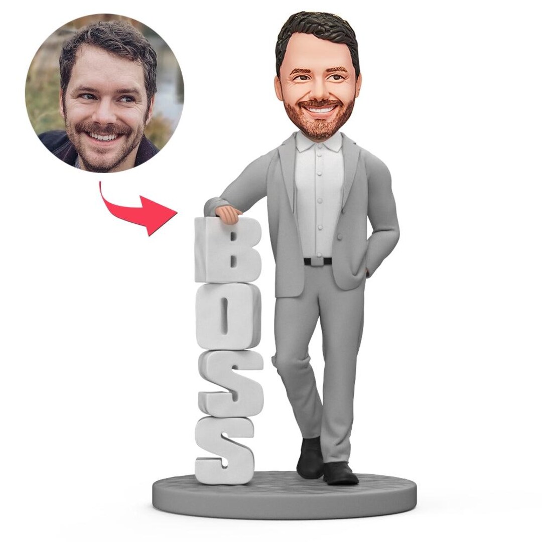 Personalized Boss Bobblehead – Custom Businessman in Gray Suit With ...