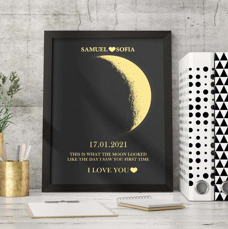 Personalized Moon Phase Wooden Frame - Customizable With Names, Dates ...