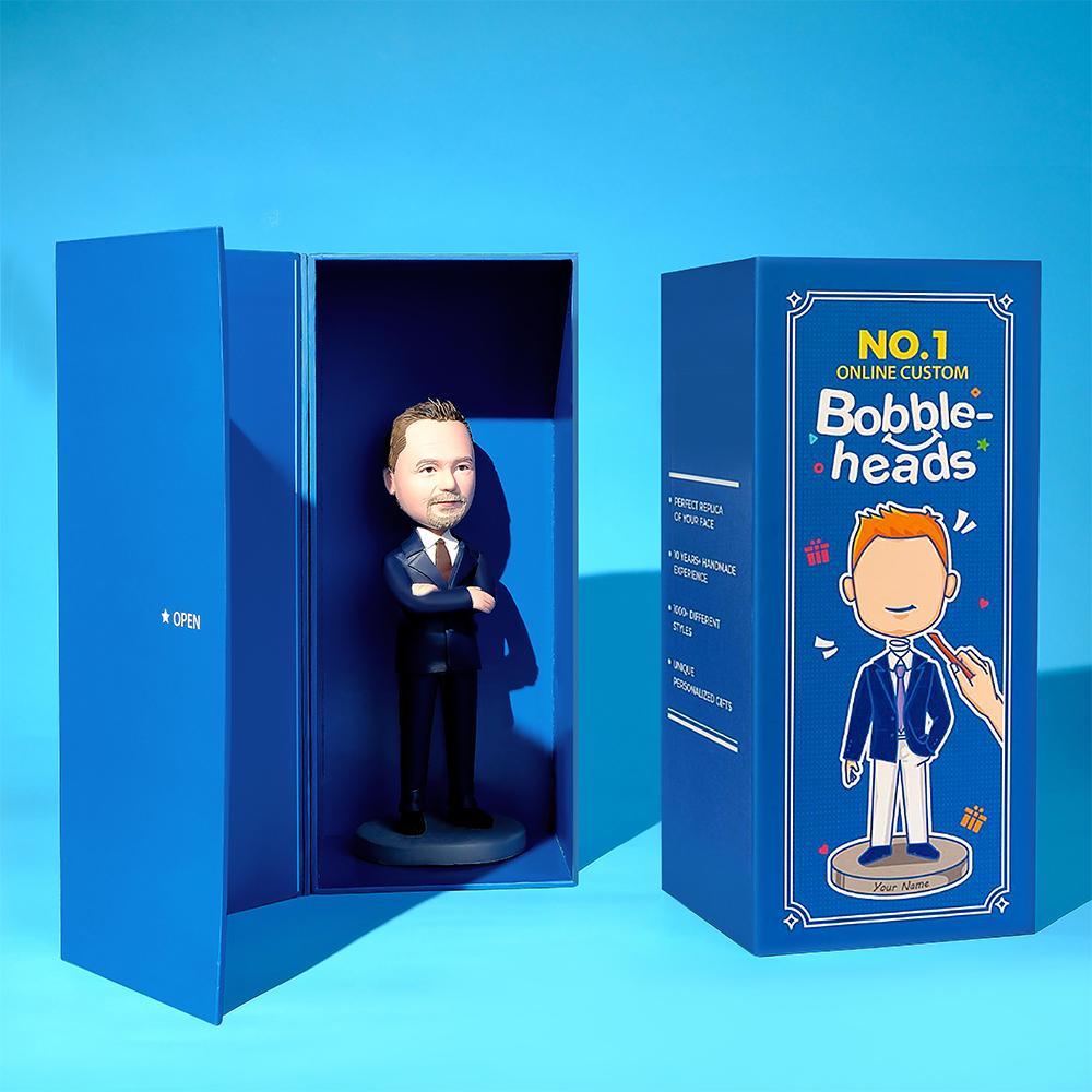 Personalized Boss Bobblehead – Custom Businessman in Gray Suit With ...