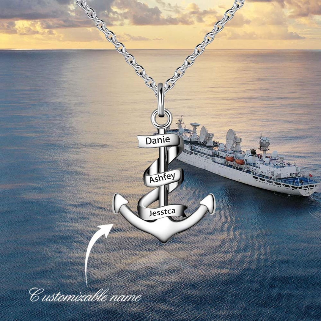 Personalized Lettering Anchor Necklace - Etsy