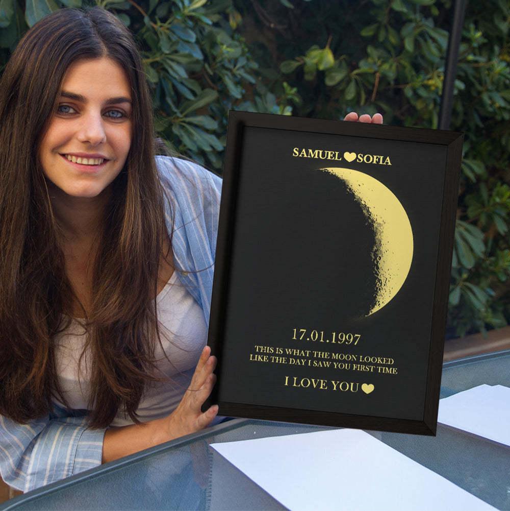 Personalized Moon Phase Wooden Frame - Customizable With Names, Dates ...