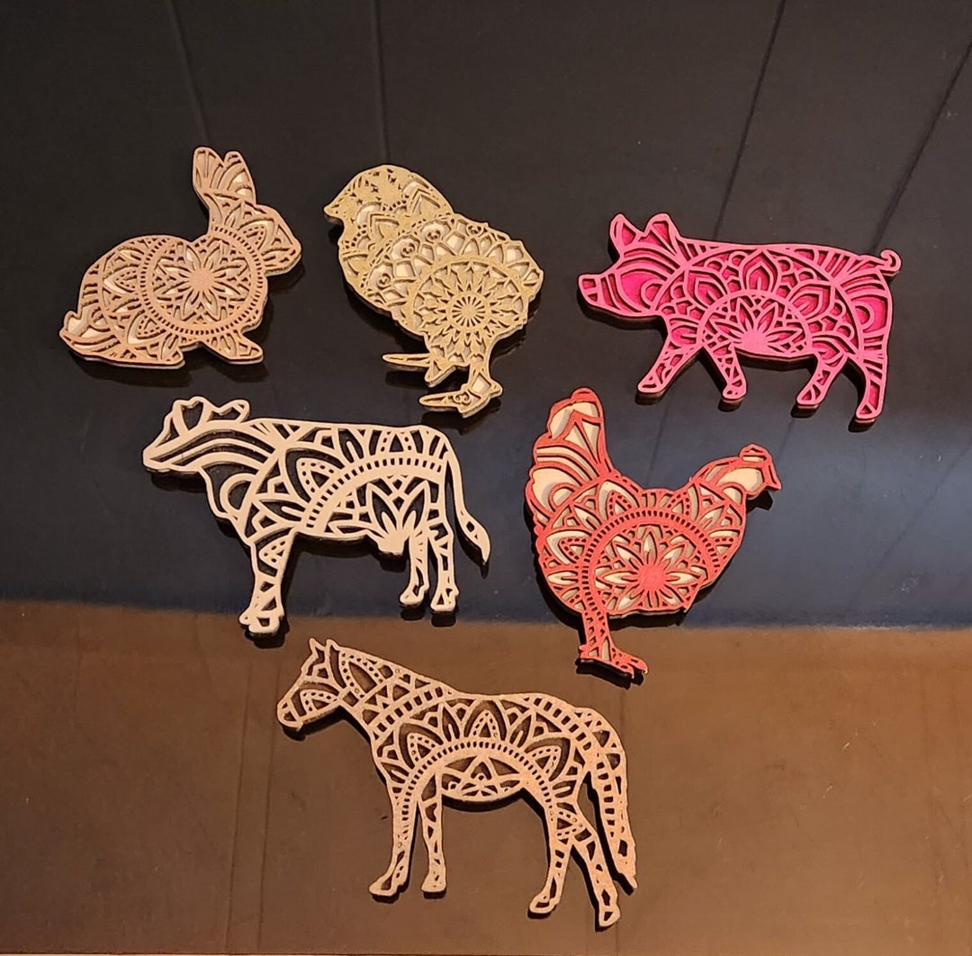 Layered Mandala Farm Animals Wooden Magnets - Etsy