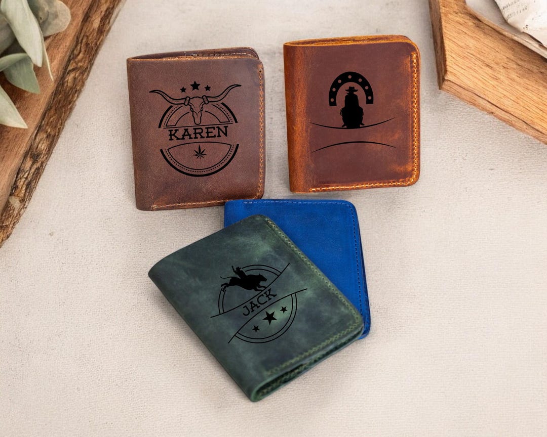 Cowboy Riding Horse Leather Handmade Wallet, Genuine Leather Custom ...