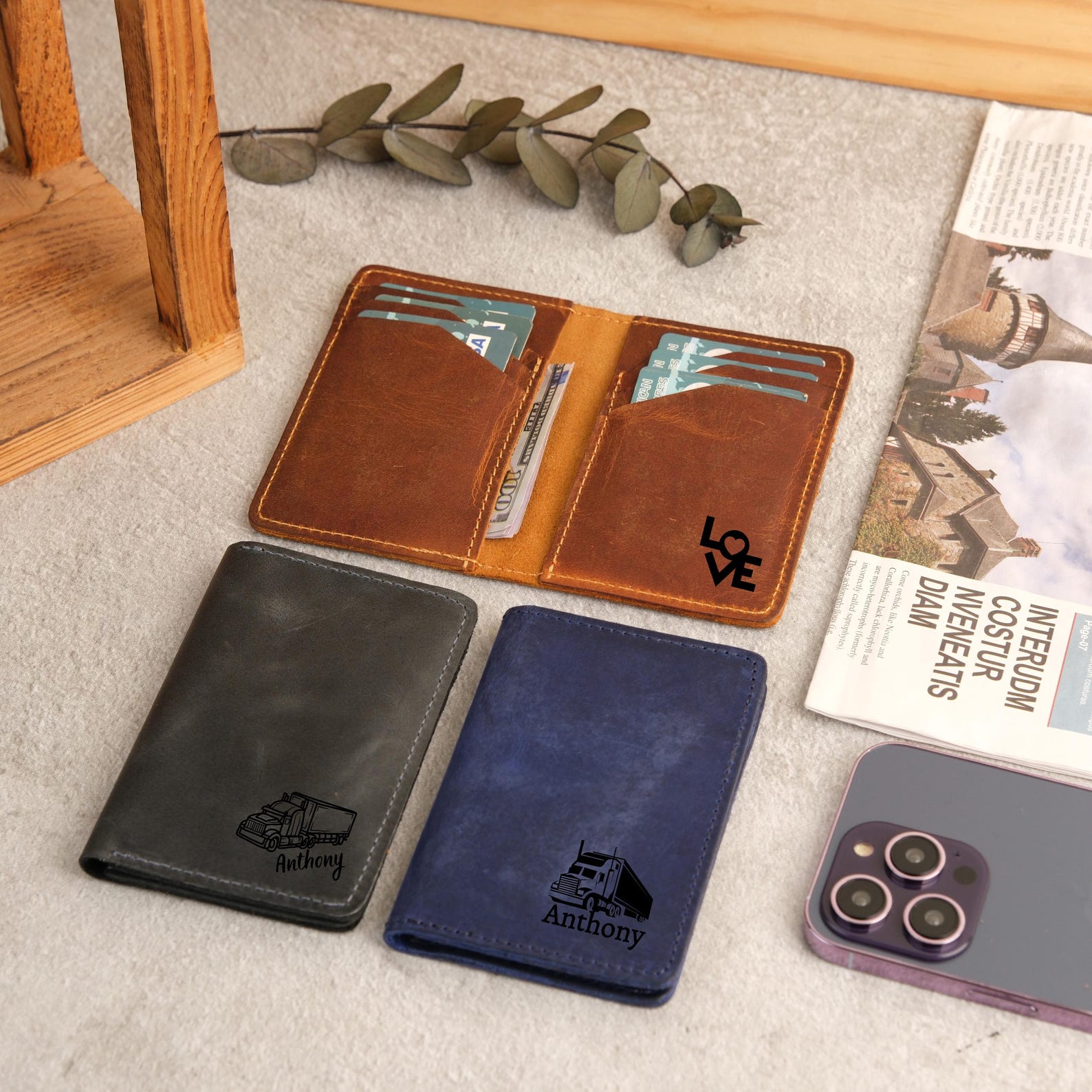 Handmade Leather Credit Card Holder, Leather Card Organizer ...