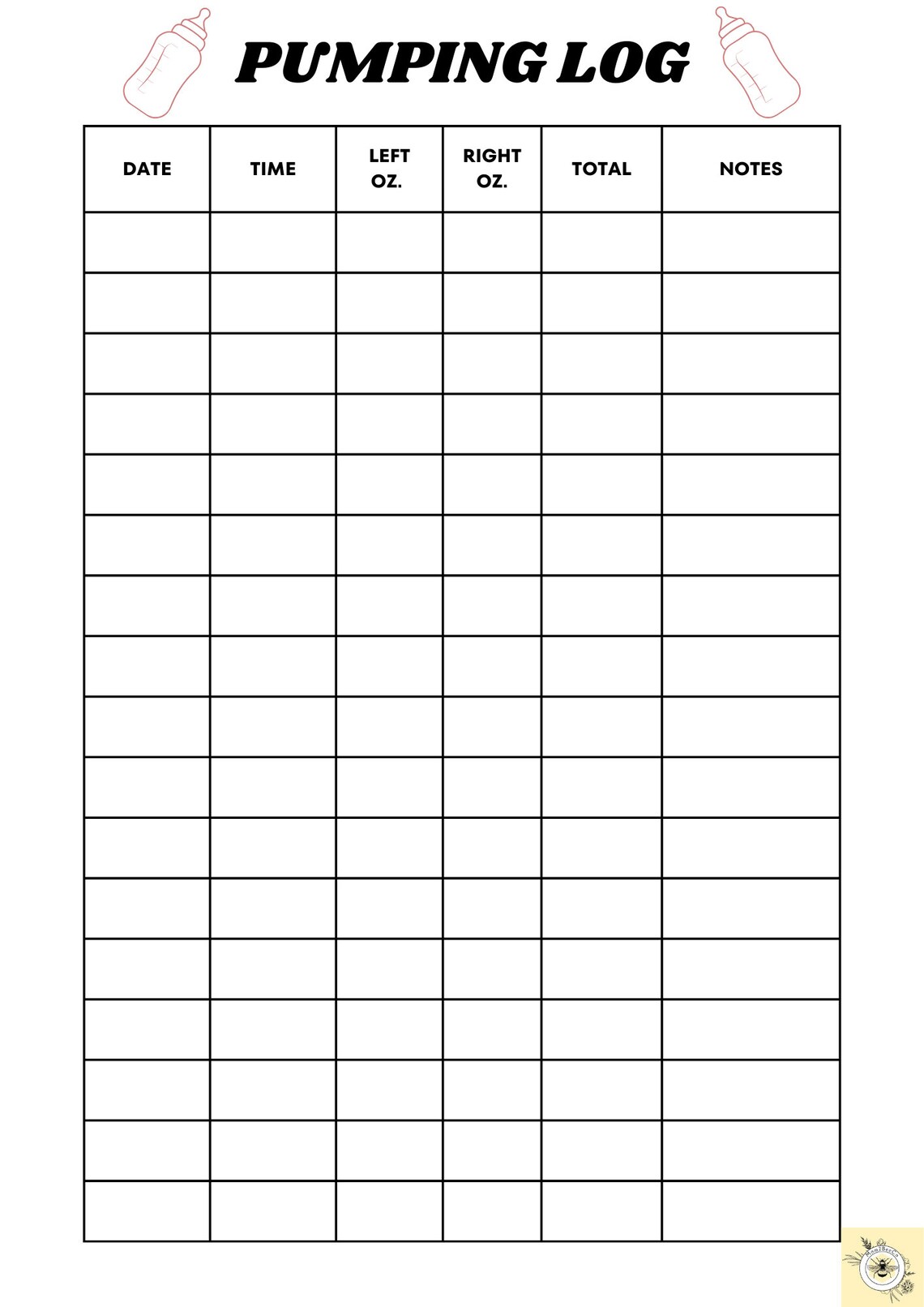 Pumping Log | Pumping Tracker | Printable Template - Etsy