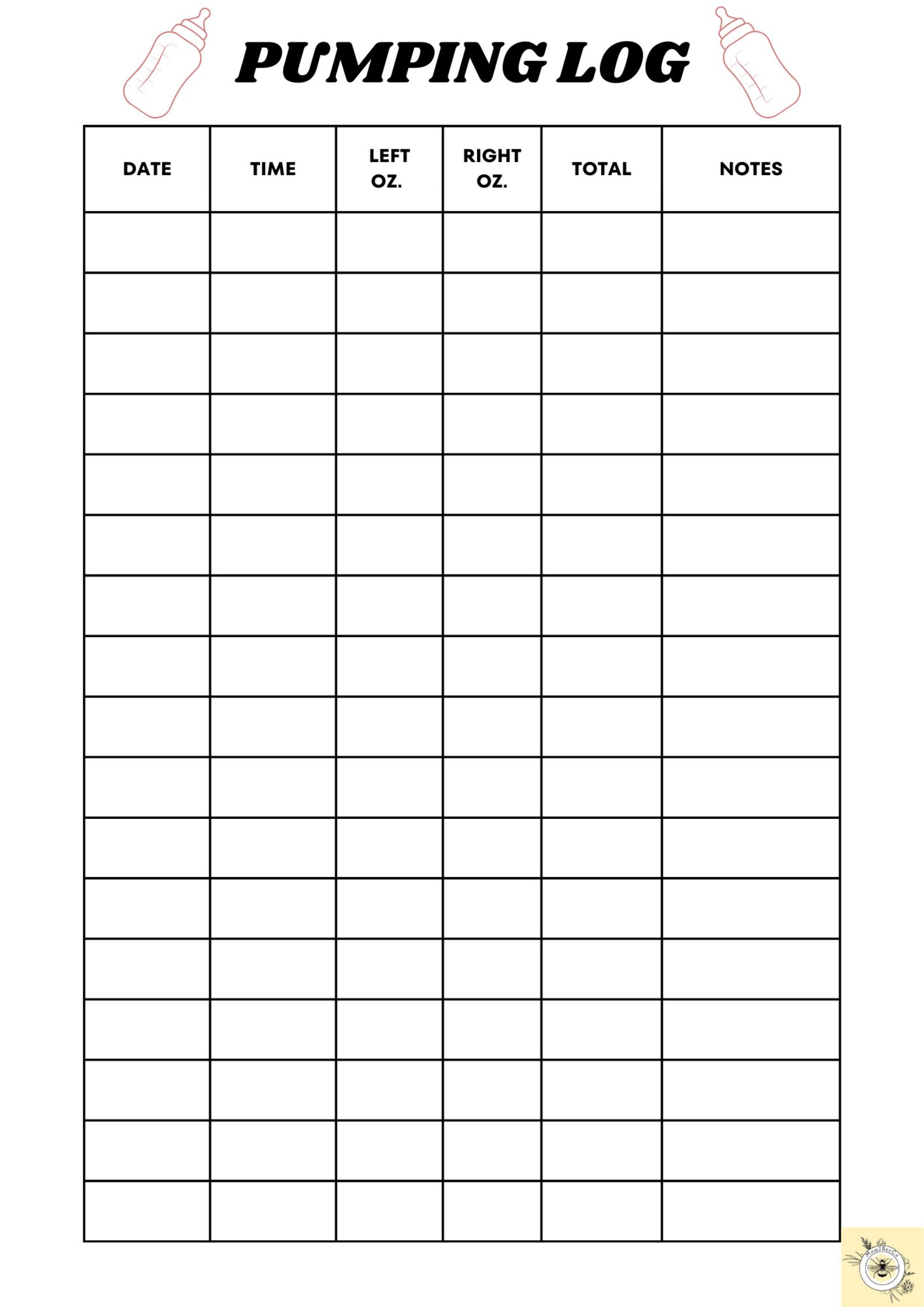 Pumping Log | Pumping Tracker | Printable Template - Etsy
