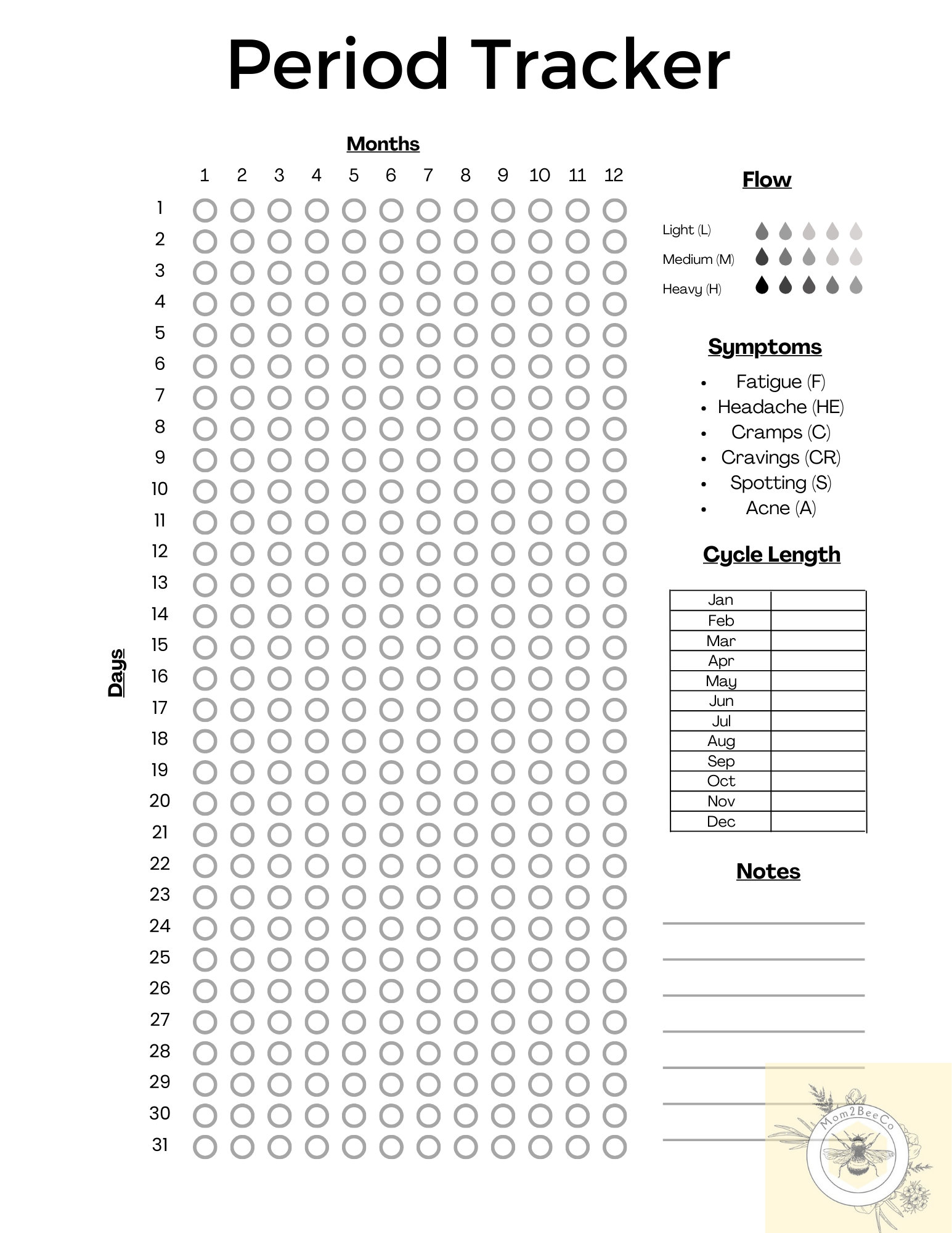 Period Tracker Template | Printable Template - Etsy