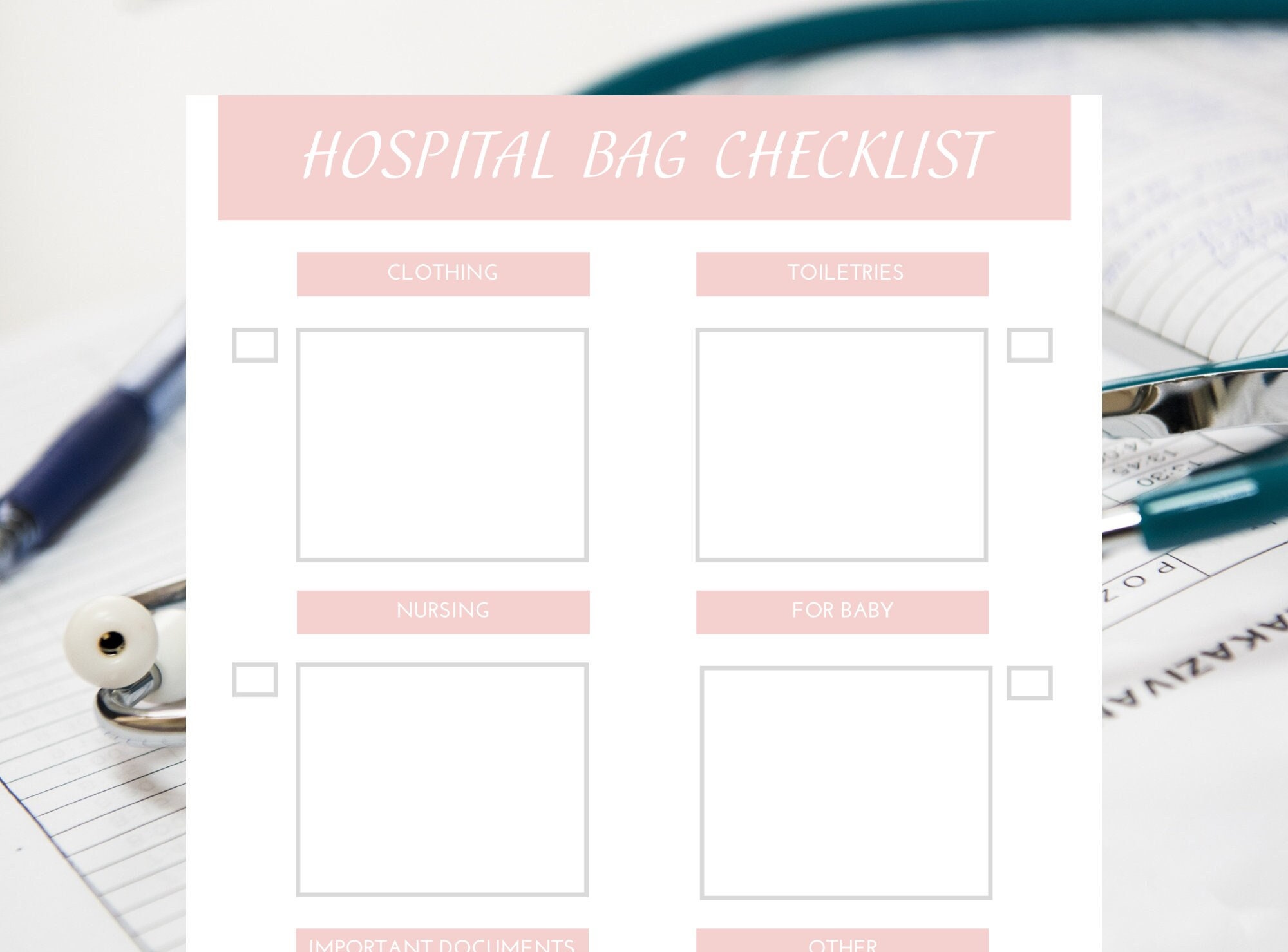 Hospital Bag Checklist Template | Printable Checklist - Etsy