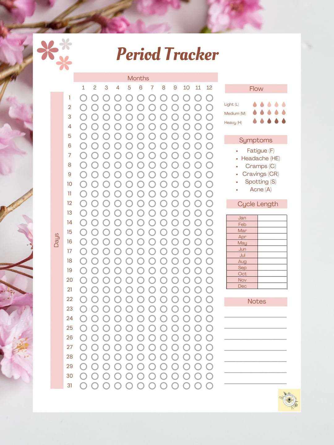 Period Tracker Template Printable Template - Etsy
